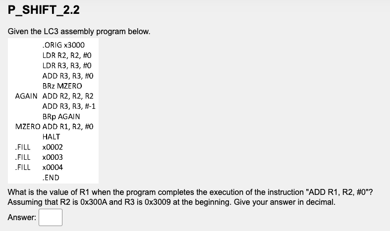 Solved Given the LC3 assembly program below. What is the | Chegg.com