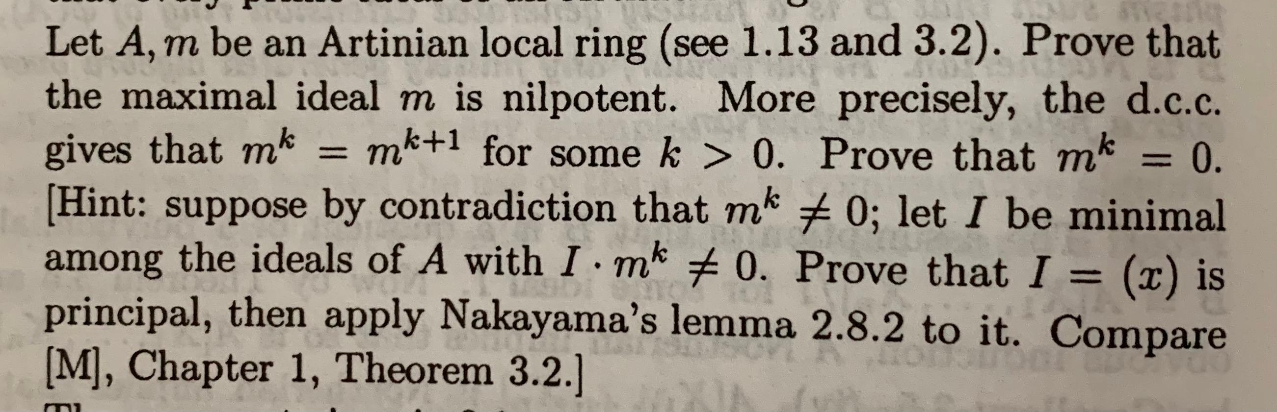 Solved Let A, m be an Artinian local ring (see 1.13 and | Chegg.com
