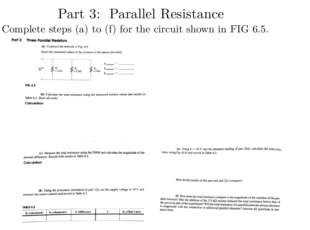 Solved Part 3: Parallel Resistance Complete steps (a) to (f) | Chegg.com