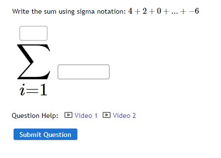 Write the sum using sigma notation: 4+2+0+…+−6 | Chegg.com