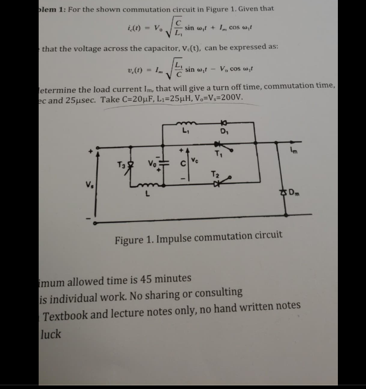 Solved lem 1: For the shown commutation circuit in Figure 1. | Chegg.com