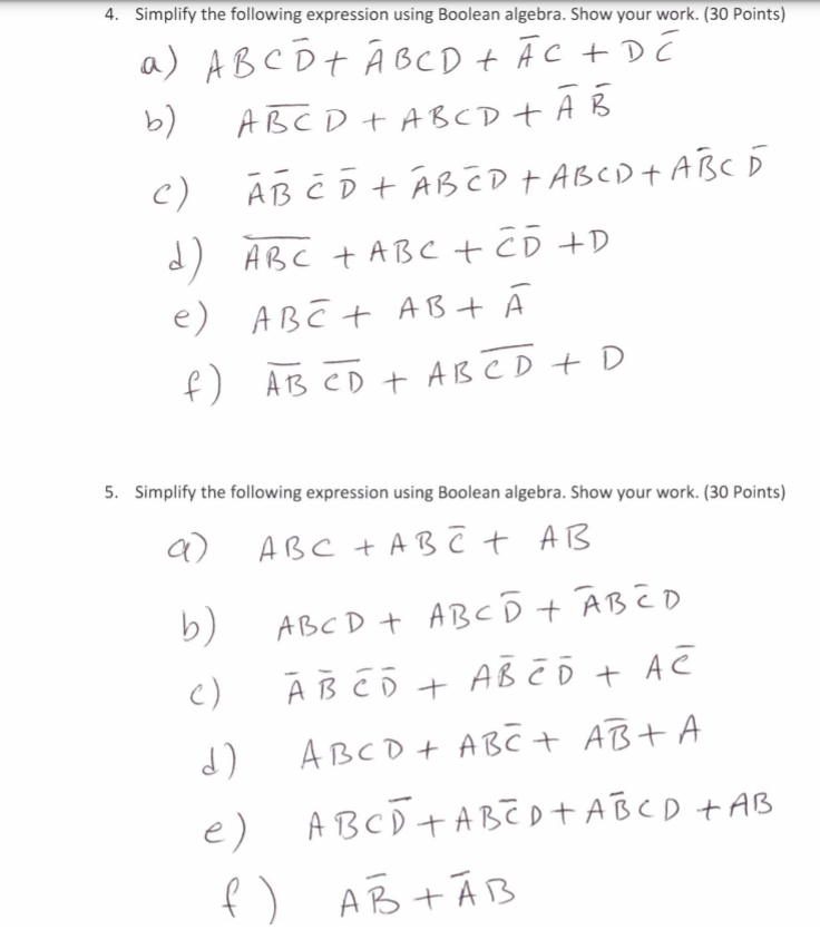 Solved 4. Simplify the following expression using Boolean | Chegg.com