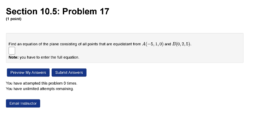 Solved Section 10.5: Problem 17 (1 point) Find an equation | Chegg.com