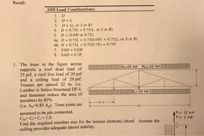 Recall: ASD Load Combinations 1. D 2. D+ L 3. D (L, | Chegg.com