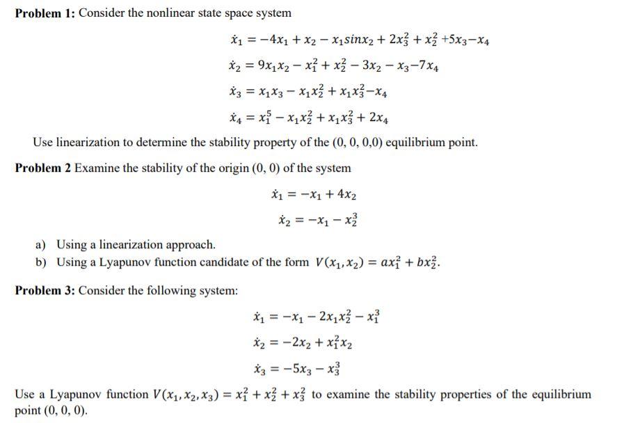 Solved Problem 1 Consider The Nonlinear State Space System