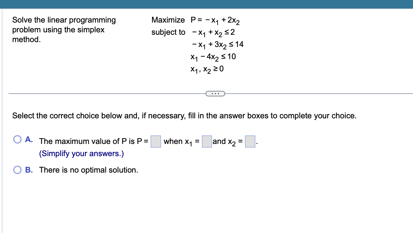 Solved Solve the linear programming problem using the | Chegg.com