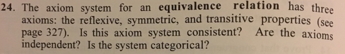 Solved The axiom system for an equivalence relation has | Chegg.com