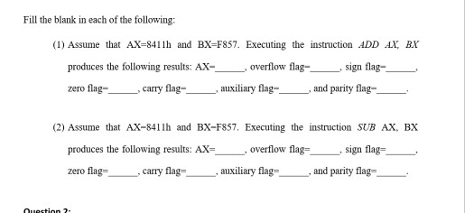 Solved Fill the blank in each of the following: (1) Assume | Chegg.com