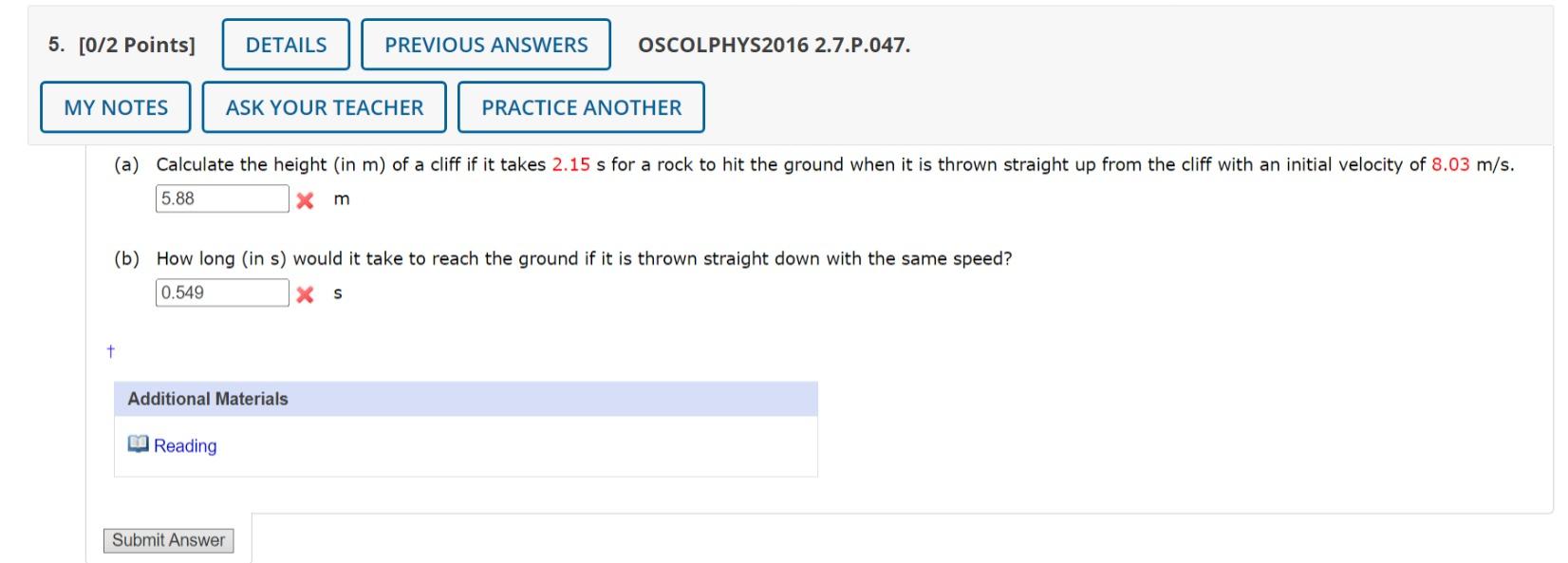 Solved (a) Calculate the height (in m ) of a cliff if it | Chegg.com