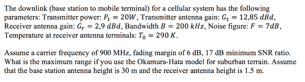 The downlink (base station to mobile terminal) for a | Chegg.com