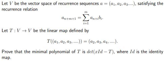 Solved Let V be the vector space of recurrence sequences a = | Chegg.com