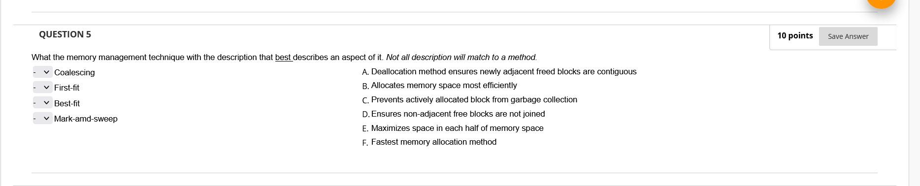 Solved What the memory management technique with the | Chegg.com