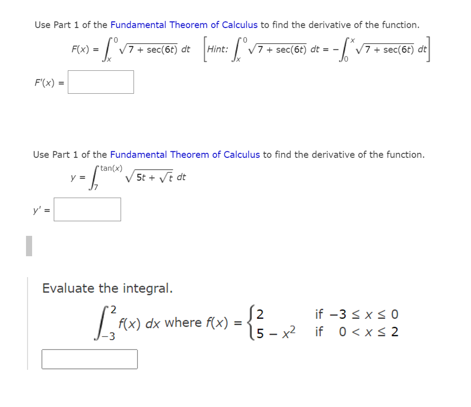 Solved Use Part 1 of the Fundamental Theorem of Calculus to | Chegg.com