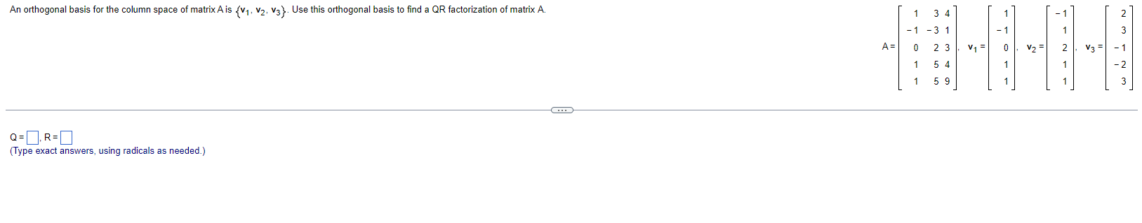 Solved An orthogonal basis for the column space of matrix A | Chegg.com