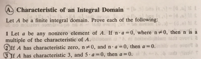 Solved Characteristic of an Integral Domain Let A be a | Chegg.com