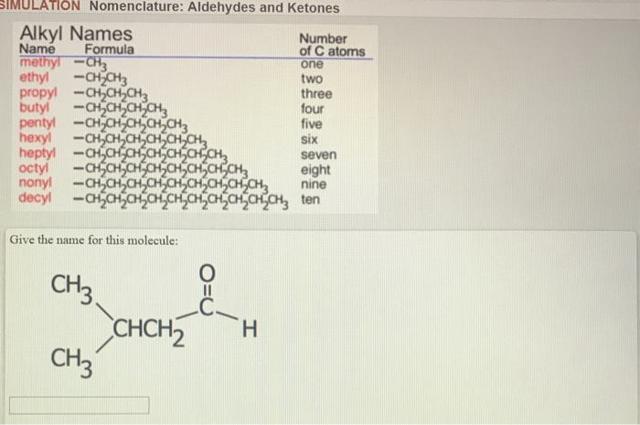 Solved SIMULATION Nomenclature: Aldehydes and Ketones Alkyl | Chegg.com