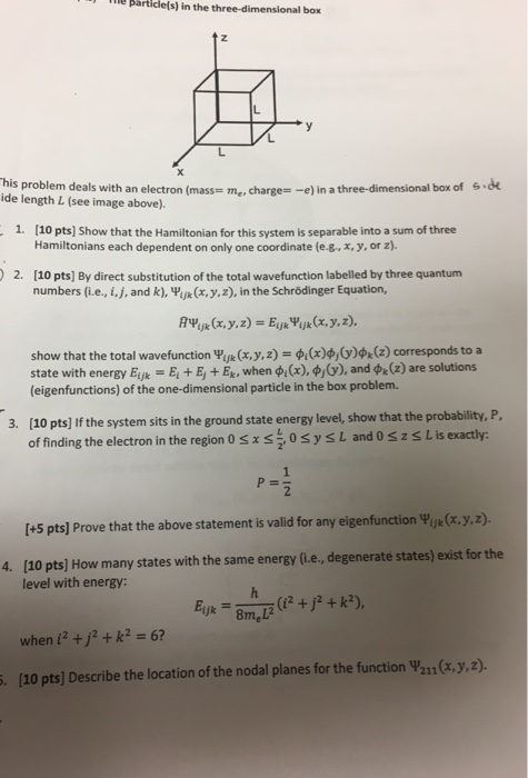 particle(s) e in the three-dimensional box his | Chegg.com