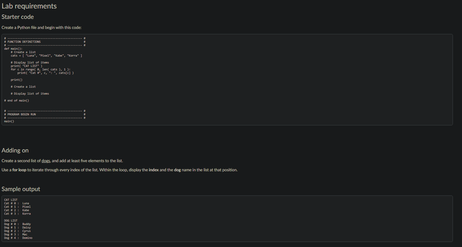 Solved Lab requirements Starter code Create a Python file | Chegg.com