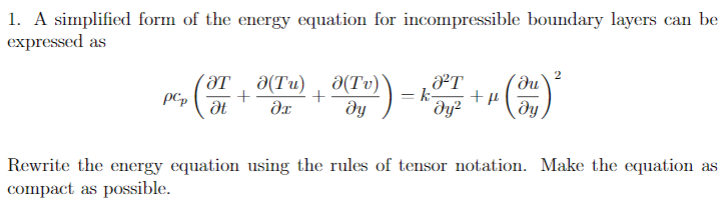 1 A simplified form of the energy equation for | Chegg.com