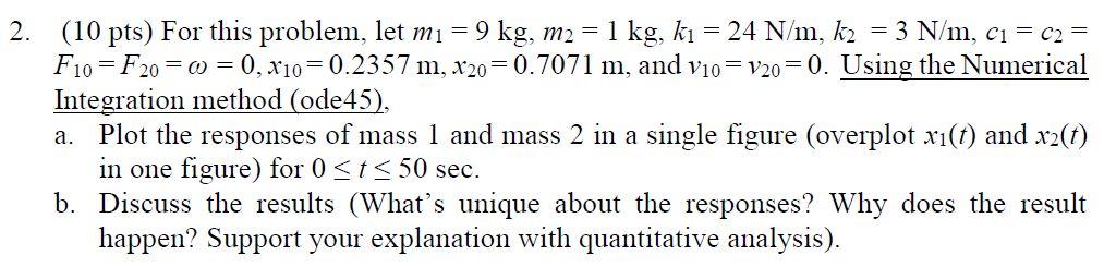 (10 pts) For this problem, let m1=9 kg,m2=1 kg,k1=24 | Chegg.com