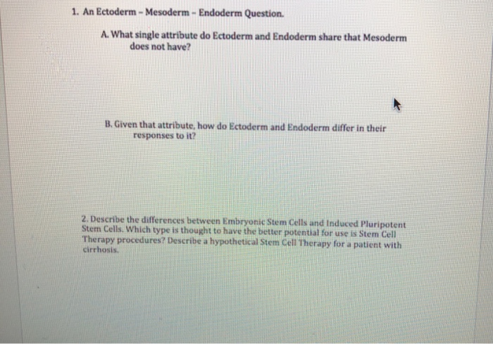 Solved 1. An Ectoderm - Mesoderm- Endoderm Question A. What | Chegg.com