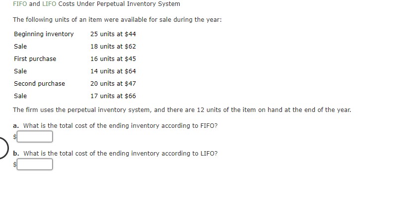 Solved FIFO and LIFO Costs Under Perpetual Inventory | Chegg.com