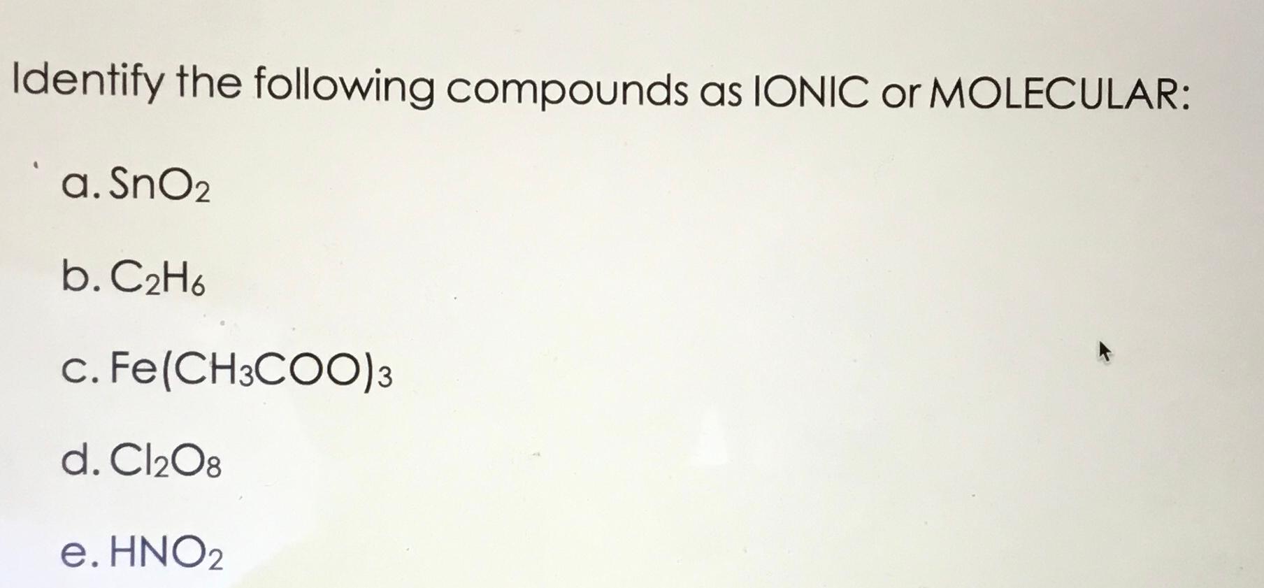 Solved Identify the following compounds as IONIC or | Chegg.com