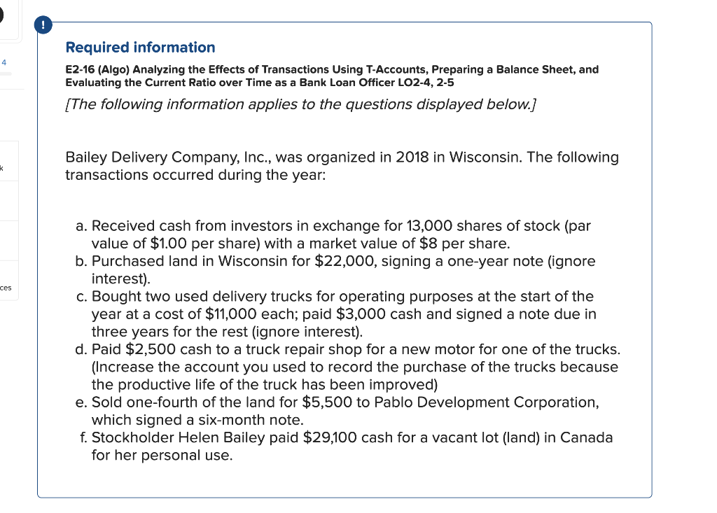 Solved 4 Required information E2-16 (Algo) Analyzing the | Chegg.com