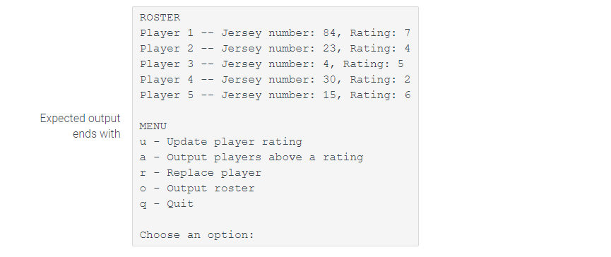 Solved 5.29 LAB*: Program: Soccer team roster This program | Chegg.com