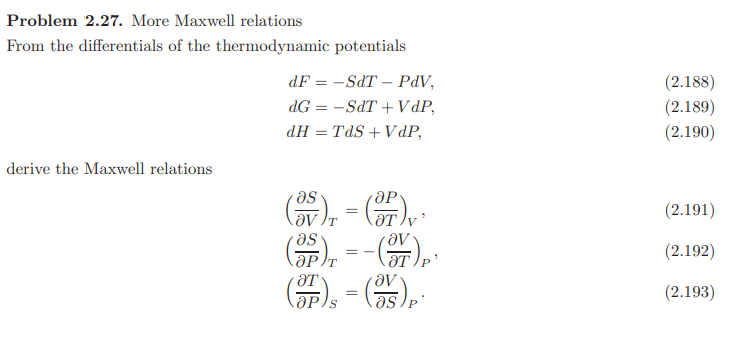 Solved Problem 2.27. More Maxwell relations From the | Chegg.com
