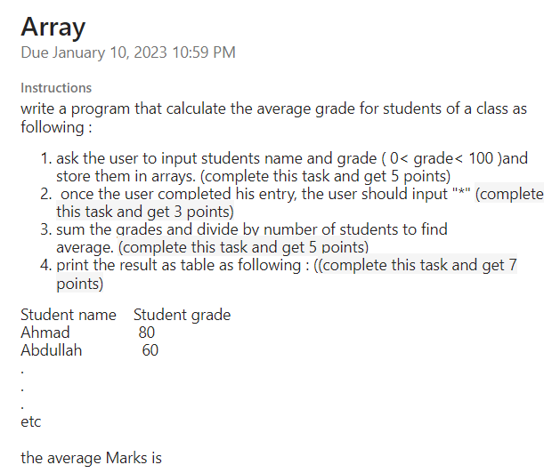Solved Array Due January 10, 2023 10:59 PM Instructions | Chegg.com