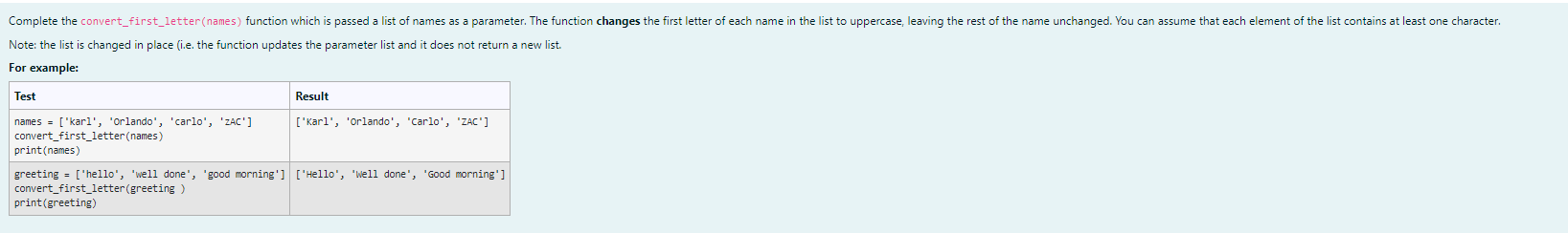 Solved Complete the convert_first_letter (names) function | Chegg.com