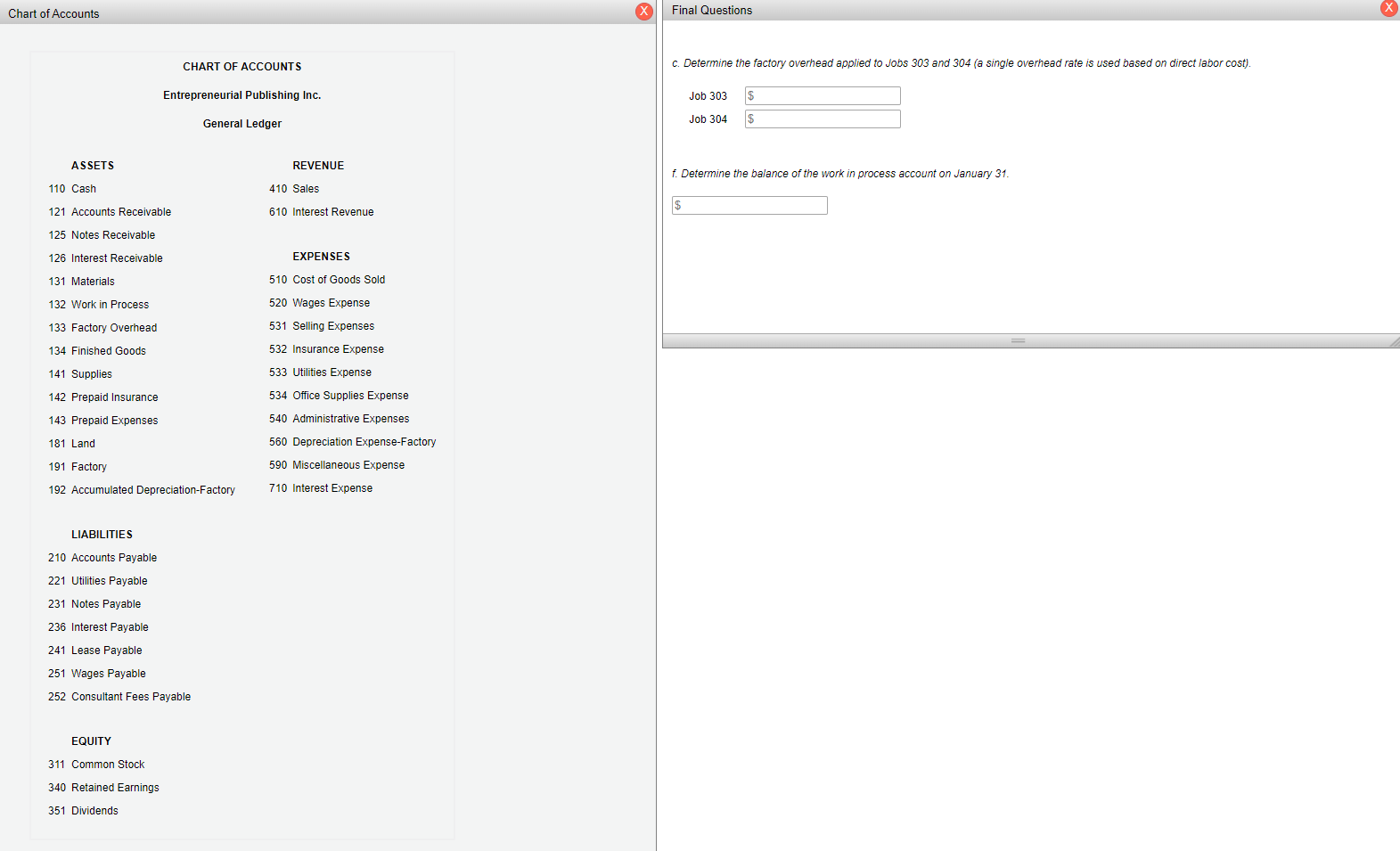 Chart of Accounts Final Questions c. Determine the | Chegg.com