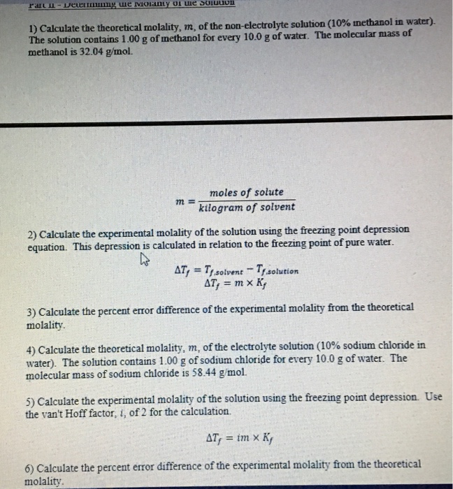 Solved 1) Calculate the theoretical molality m, of the | Chegg.com