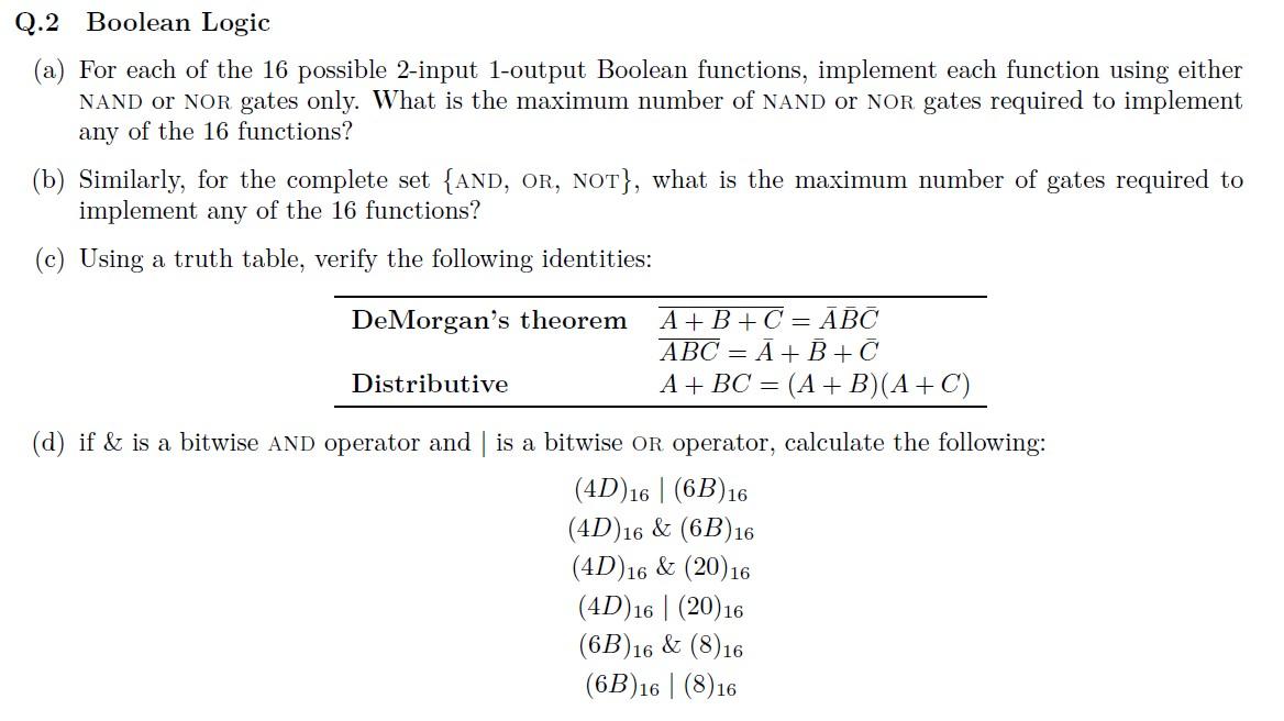 Solved Q.2 Boolean Logic (a) For each of the 16 possible | Chegg.com