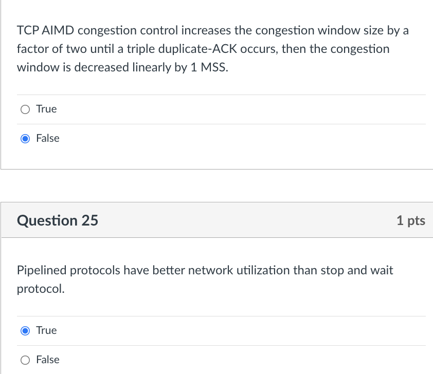 Solved TCP AIMD congestion control increases the congestion | Chegg.com