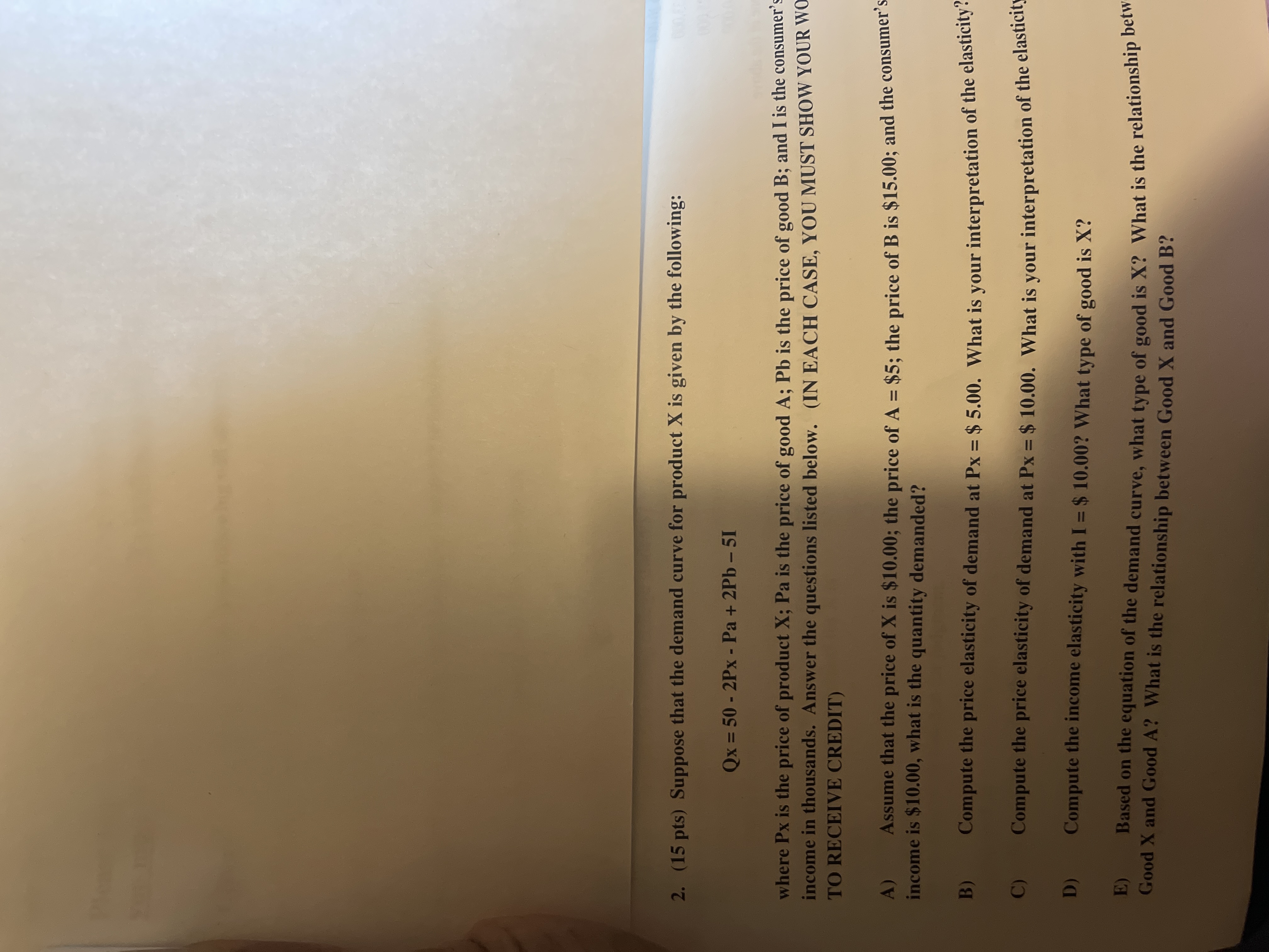 Solved 2 15 Pts Suppose That The Demand Curve For Product