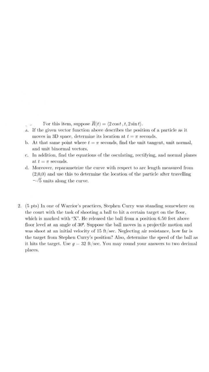 Solved For this item, suppose R(t)= 2cost,t,2sint . a. If | Chegg.com