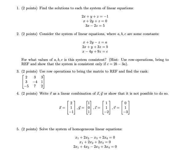 Solved (2 ﻿points) ﻿Find the solutions to each the system of | Chegg.com