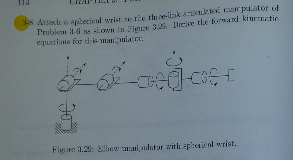 Solved 114 3-8 Attach a spherical wrist to the three-link | Chegg.com