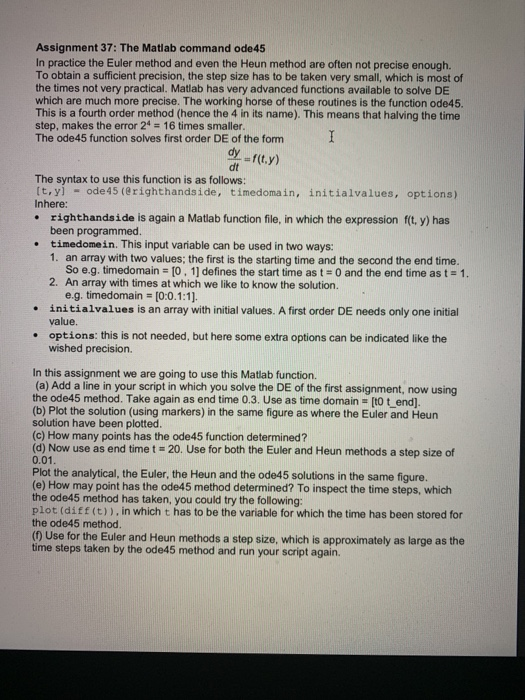 Solved Mathematical Modelling -Assignment 6: Numerical | Chegg.com