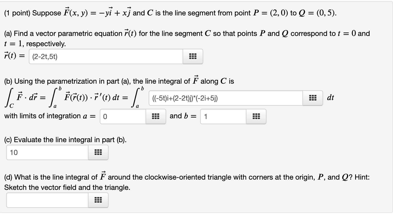Solved (1 point) Suppose F(x, y) = – yi + xj and C is the | Chegg.com