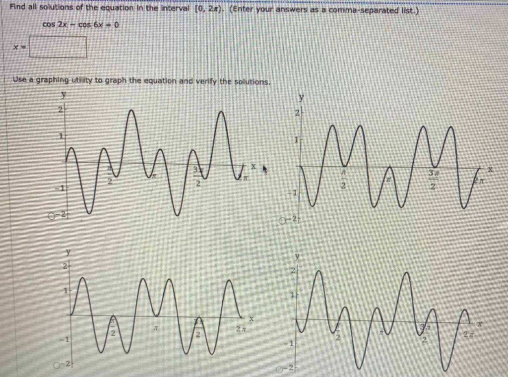 Solved cos2x−cos6x−0x= Use a graphing utility to graph the | Chegg.com