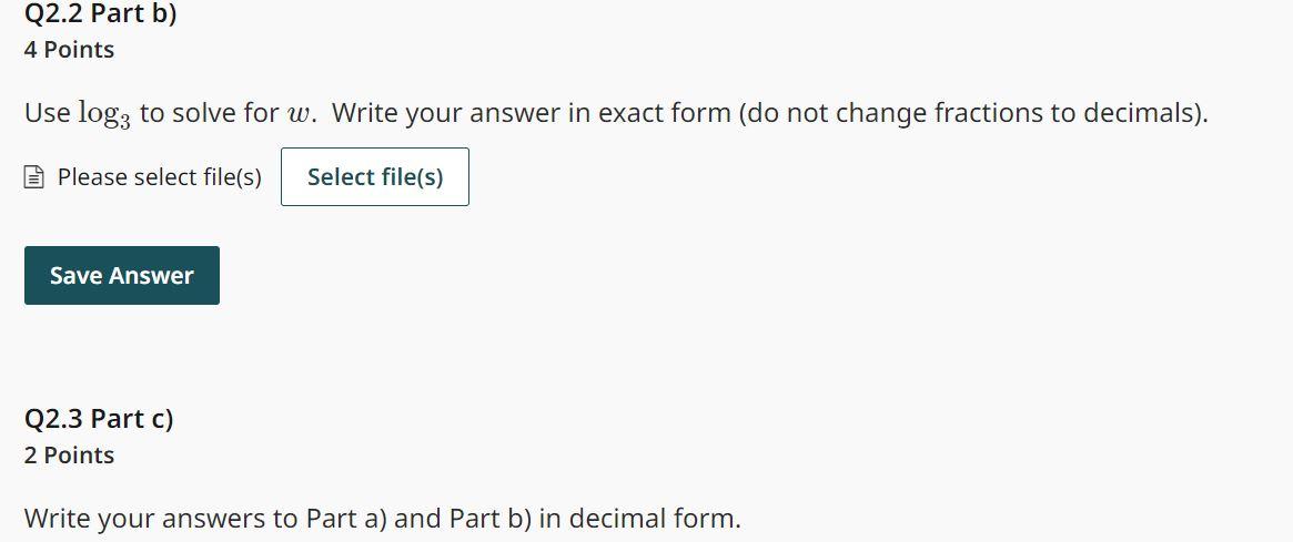 Solved Q2 Logarithmic Equations 10 Points Use the equation | Chegg.com