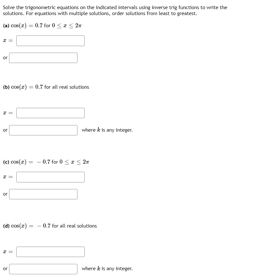 Solved Solve the trigonometric equations on the indicated | Chegg.com