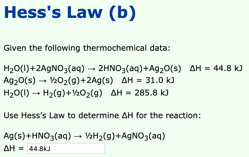 Solved Hess's Law (b) Given the following thermochemical | Chegg.com