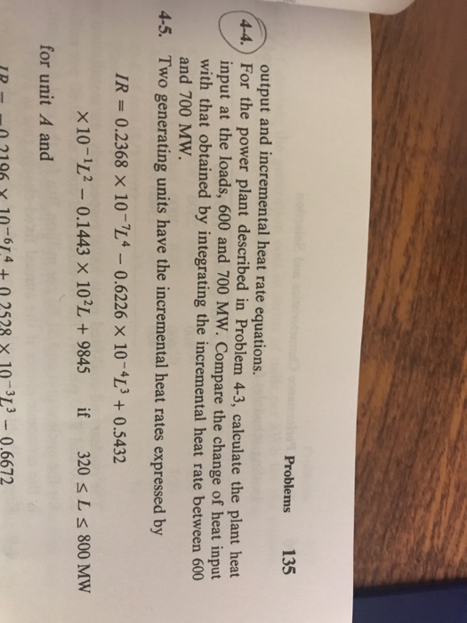 Problems 135 output and incremental heat rate | Chegg.com
