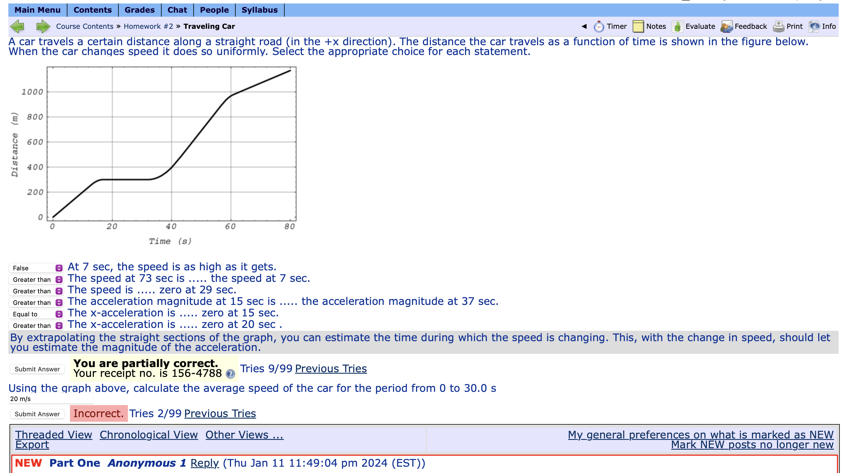 Solved A car travels a certain distance along a straight | Chegg.com