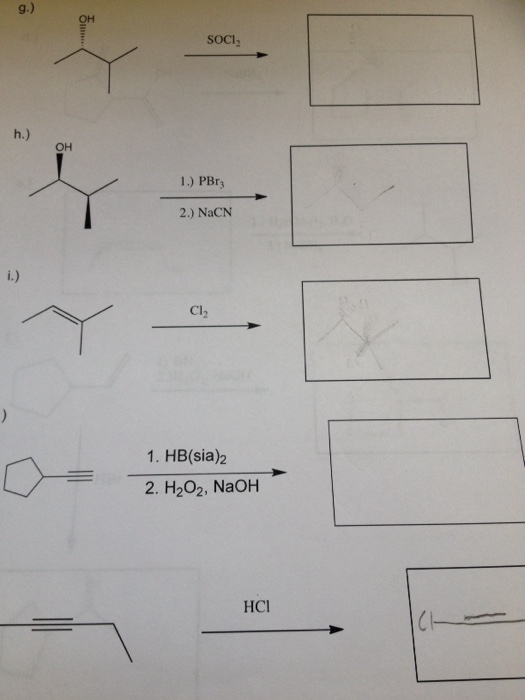 Solved h.) OH SOC13 1) PBr3 2) NaCN 1. HB(sia)2 2. H202, | Chegg.com