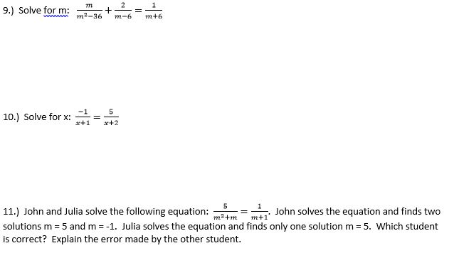 Solved 2 m 9.) Solve for m: www m2-36 + = m-6 m+6 10.) Solve | Chegg.com